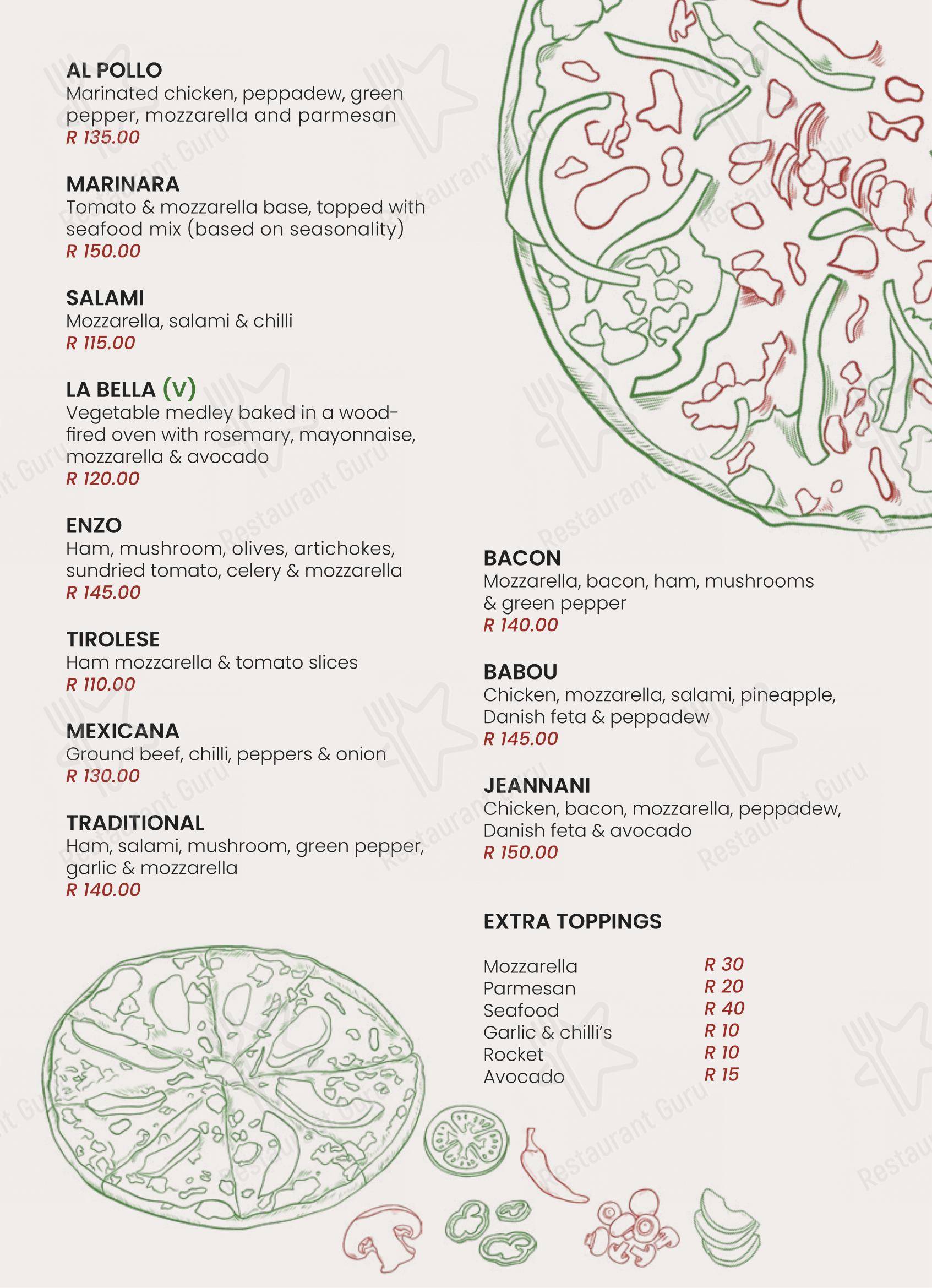 Menu at Enzo Pizzeria, Centurion