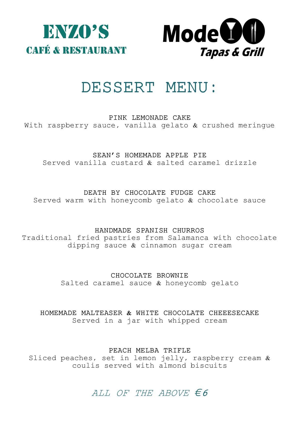 Menu at Enzo’s Pizza Pasta & Gelato restaurant, Clane