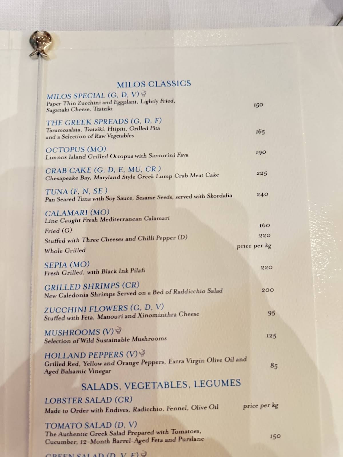 Carta del restaurante Estiatorio Milos Dubai, Dubai