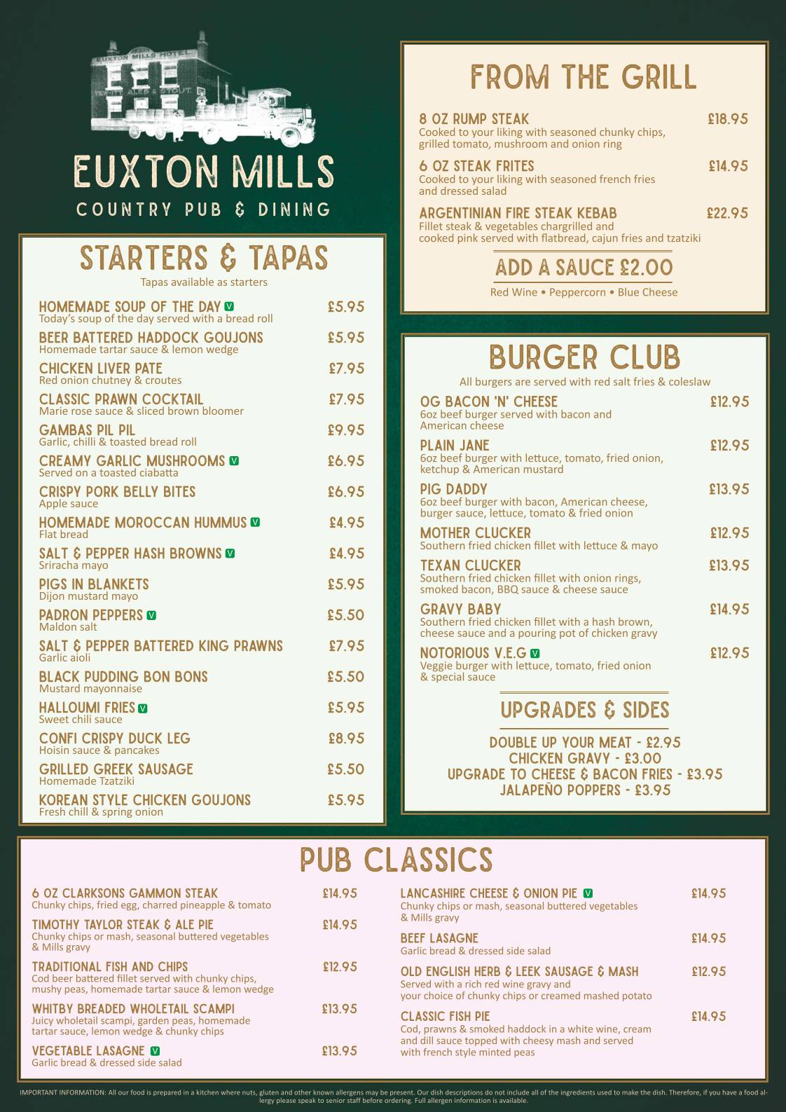 Menu at Euxton Mills pub & bar, Chorley, Wigan Rd