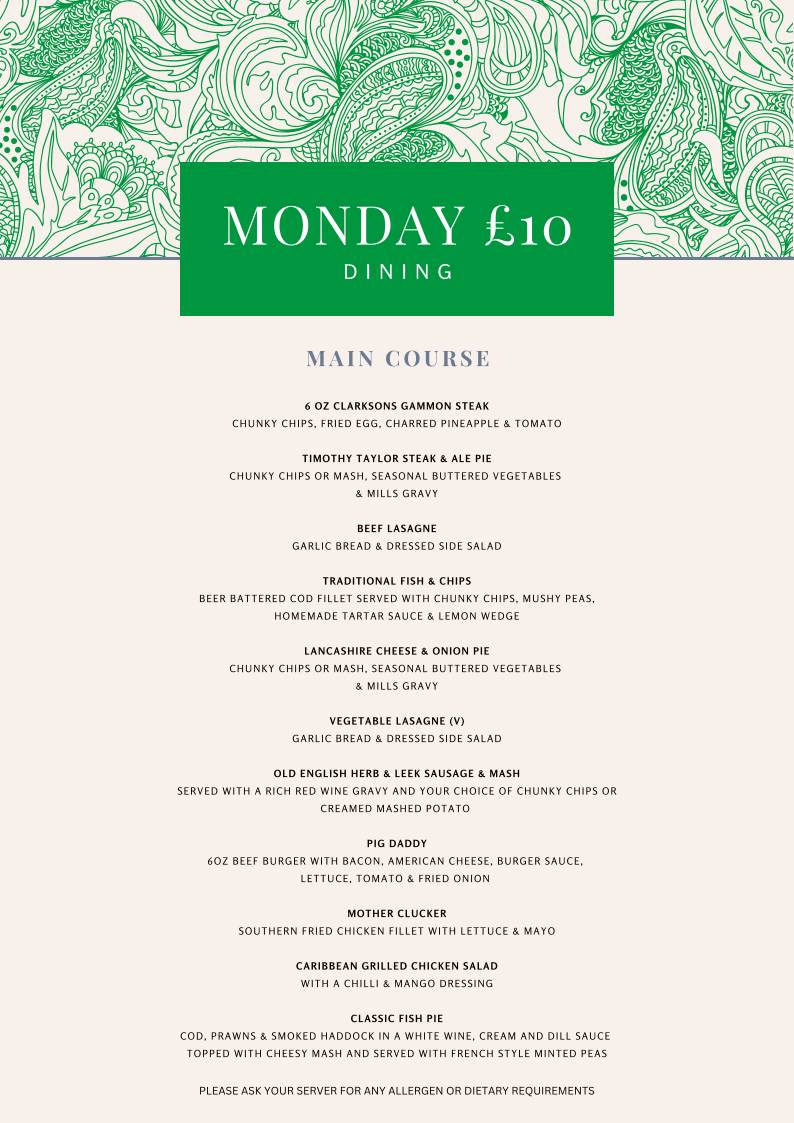 Menu at Euxton Mills pub & bar, Chorley, Wigan Rd