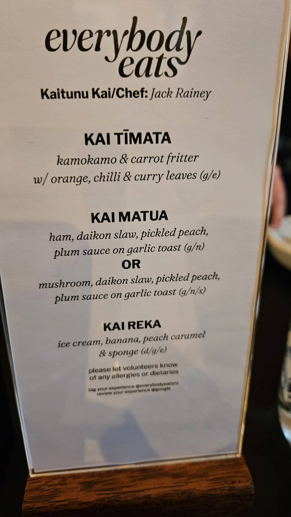 Menu at Everybody Eats Wellington restaurant, Wellington