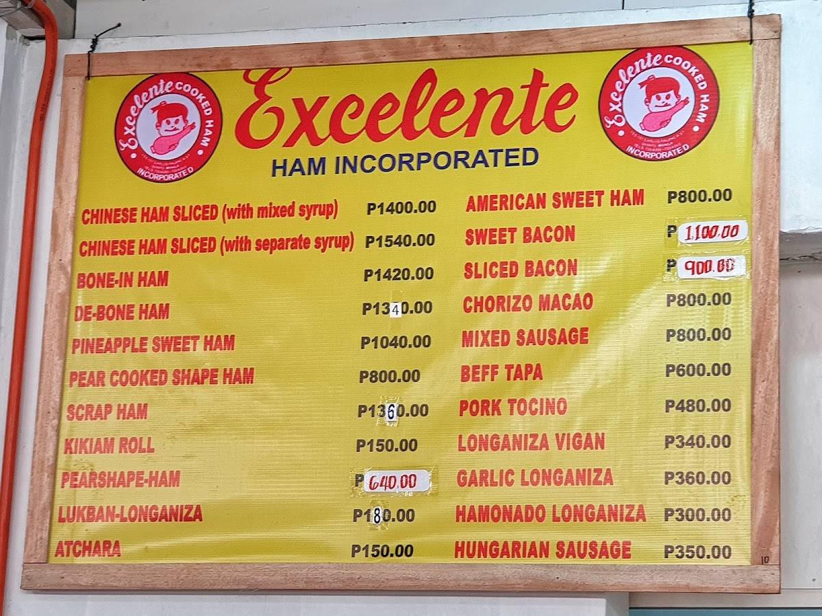 Menu at Excelente Chinese Cooked Ham restaurant, Manila