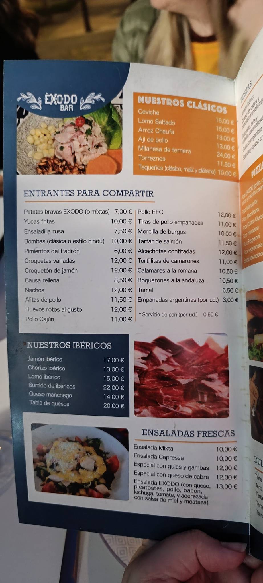 Menu at Éxodo Bar, Madrid