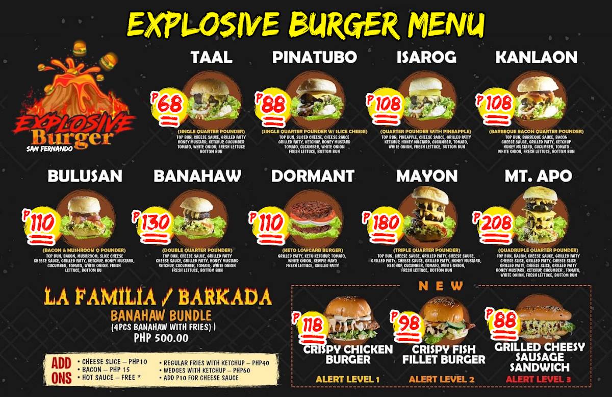 Carta del restaurante Explosive Burger - San Fernando Camarines Sur ...