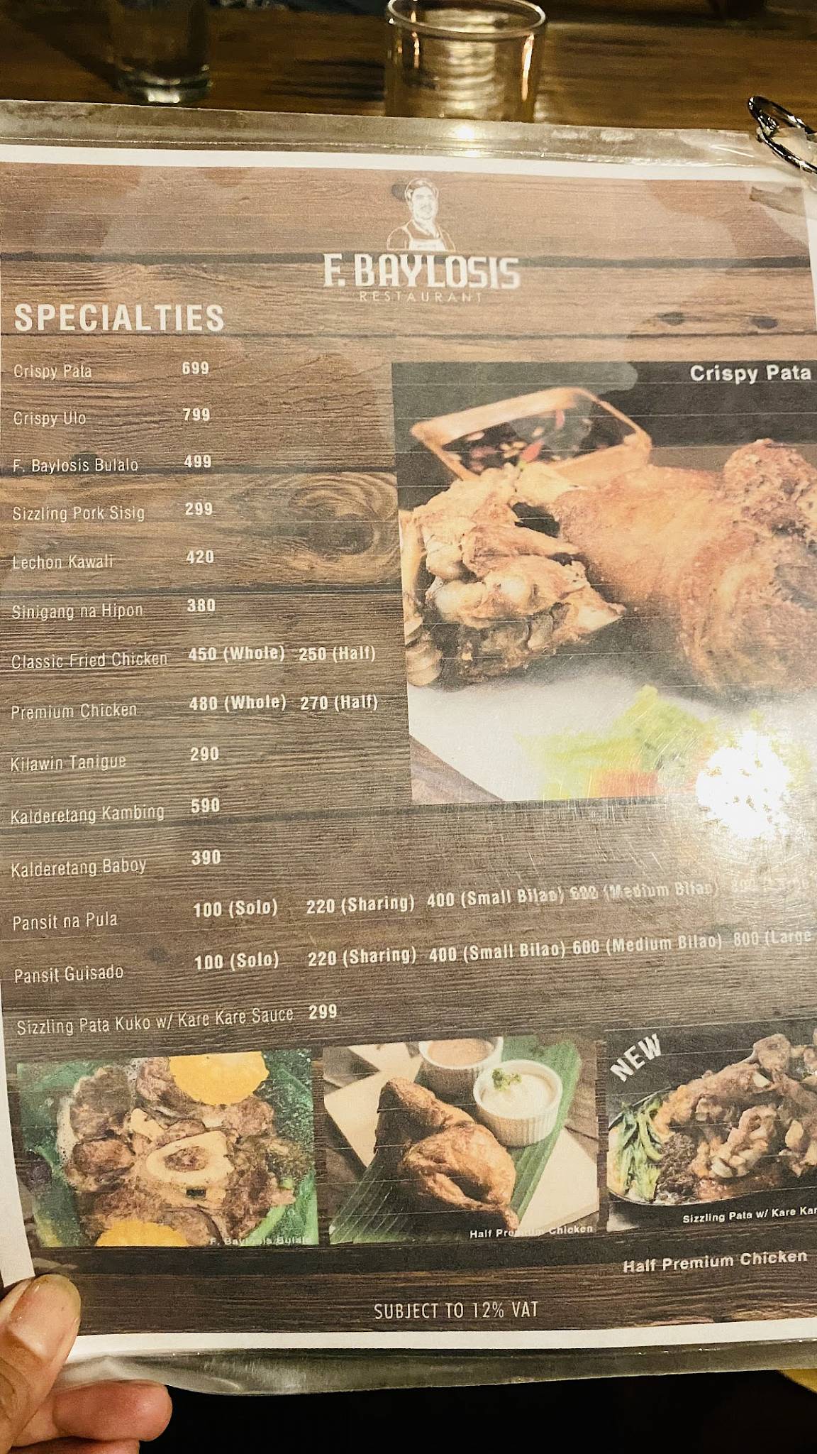 Menu at F. Baylosis Crispy Pata & Chicken restaurant, Batangas