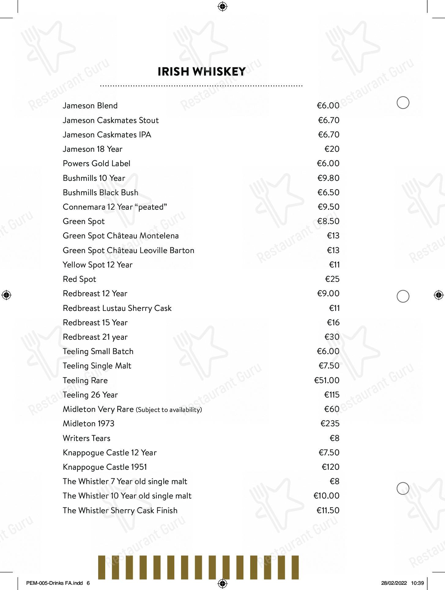 Menu at F.X. Buckley Steakhouse Pembroke Street, Dublin, 1A Pembroke ...