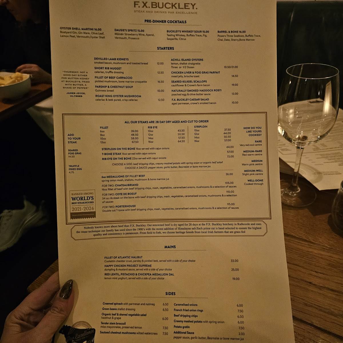 Menu at F.X. Buckley Steakhouse Pembroke Street, Dublin, 1A Pembroke ...