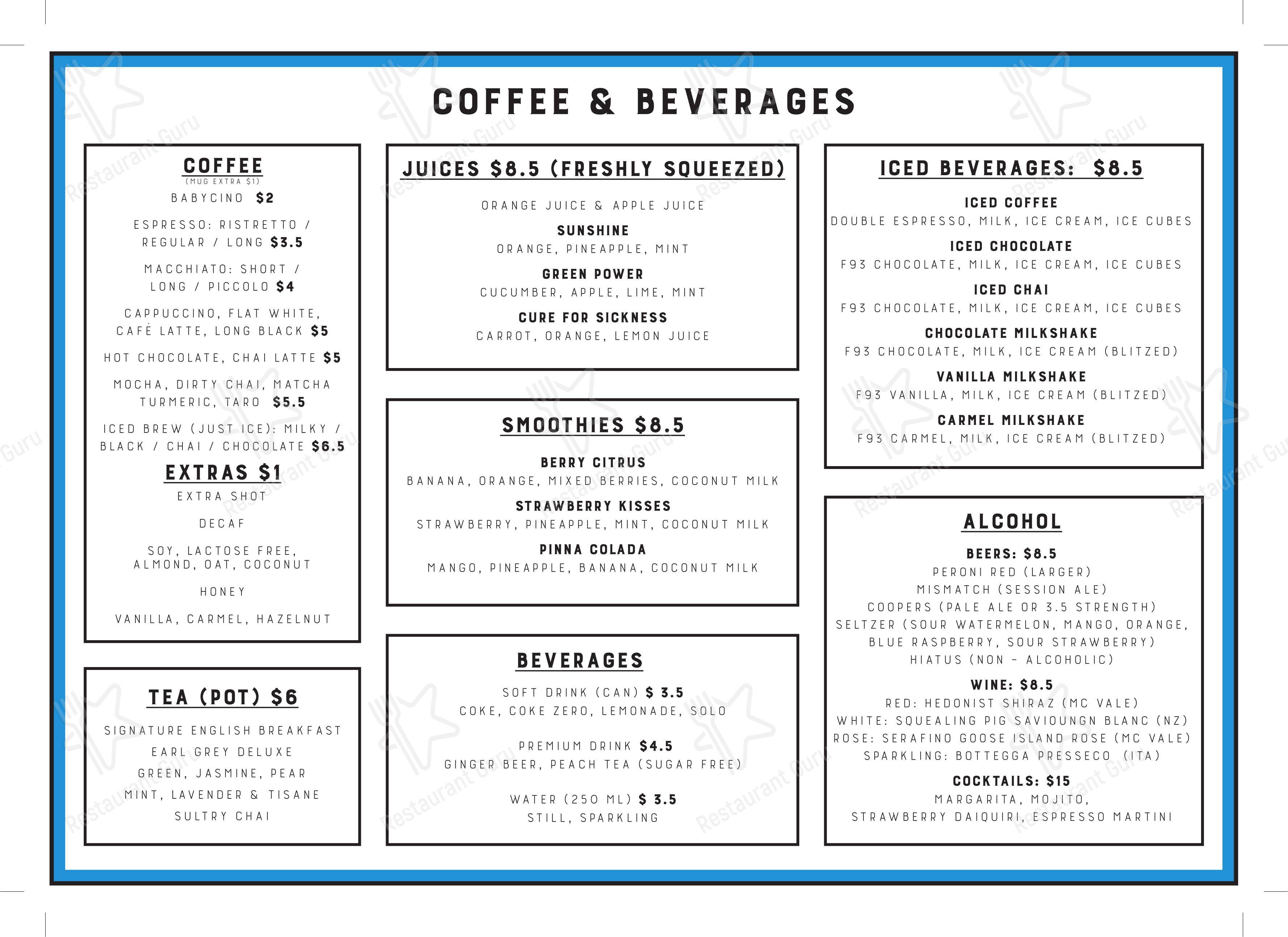Menu at F93 Cafe, Keswick