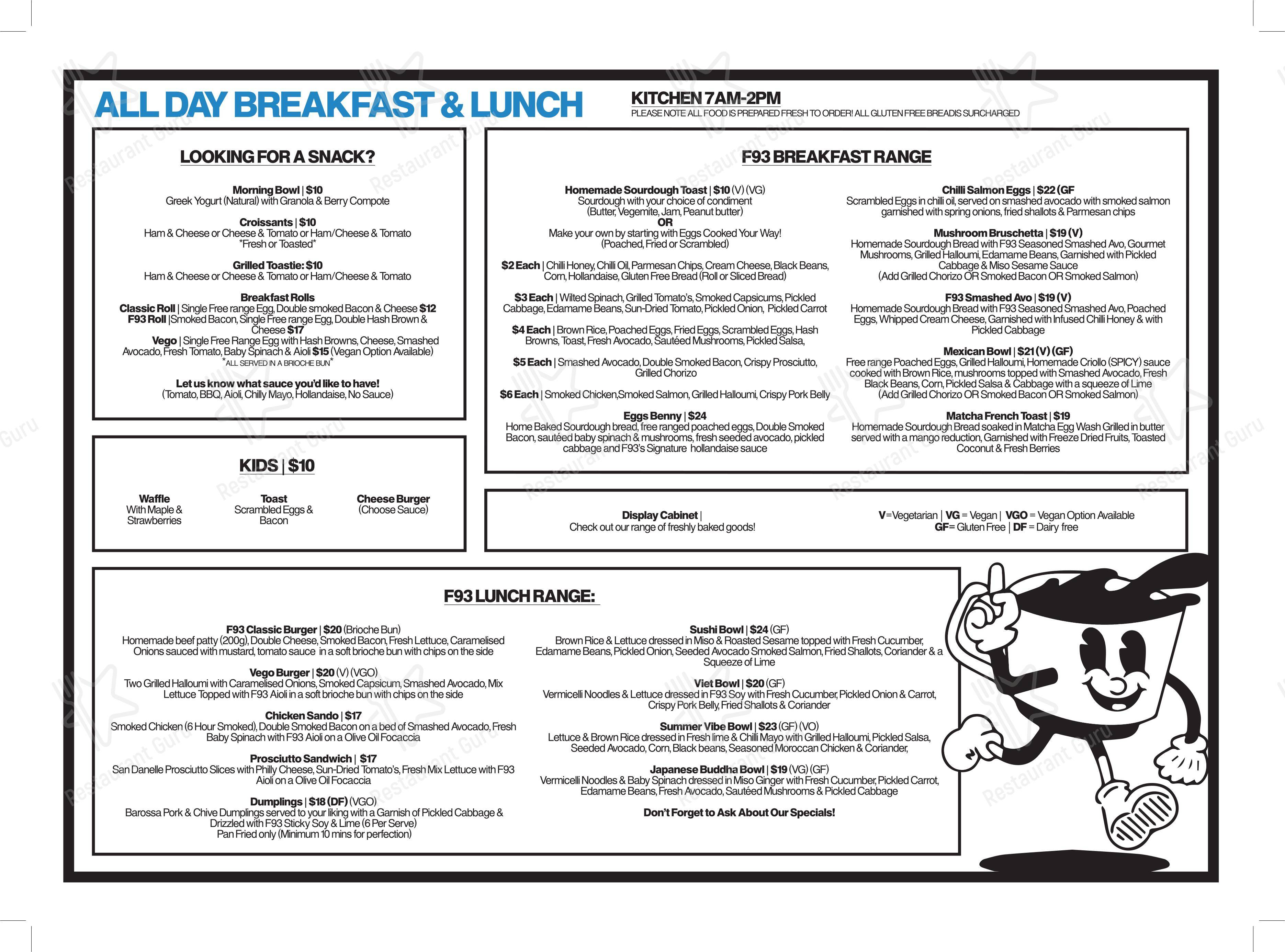 Menu at F93 Cafe, Keswick