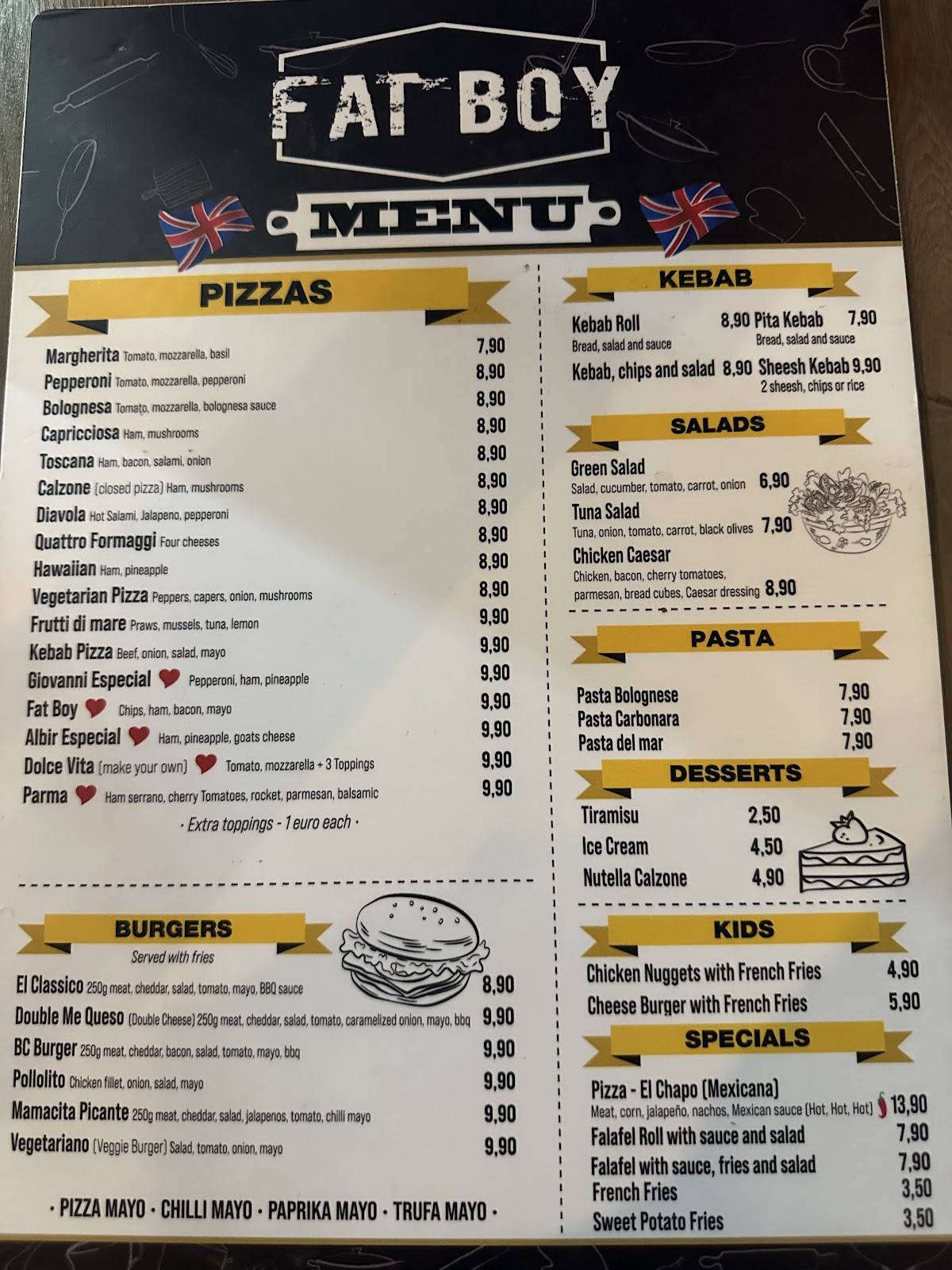 Menu at FAT BOY restaurant, Altea