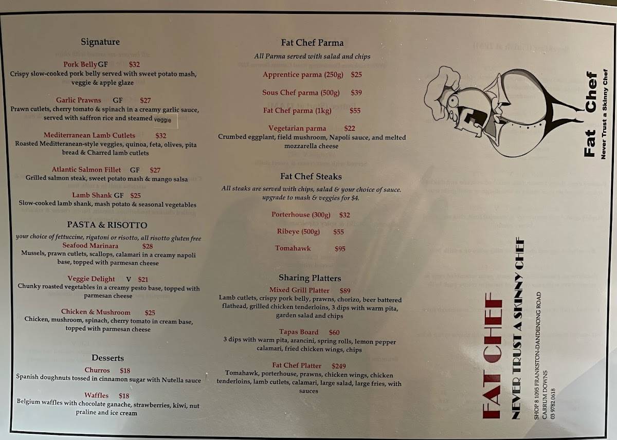 Menu at FAT CHEF Carrum Downs restaurant, Carrum Downs, Frankston ...