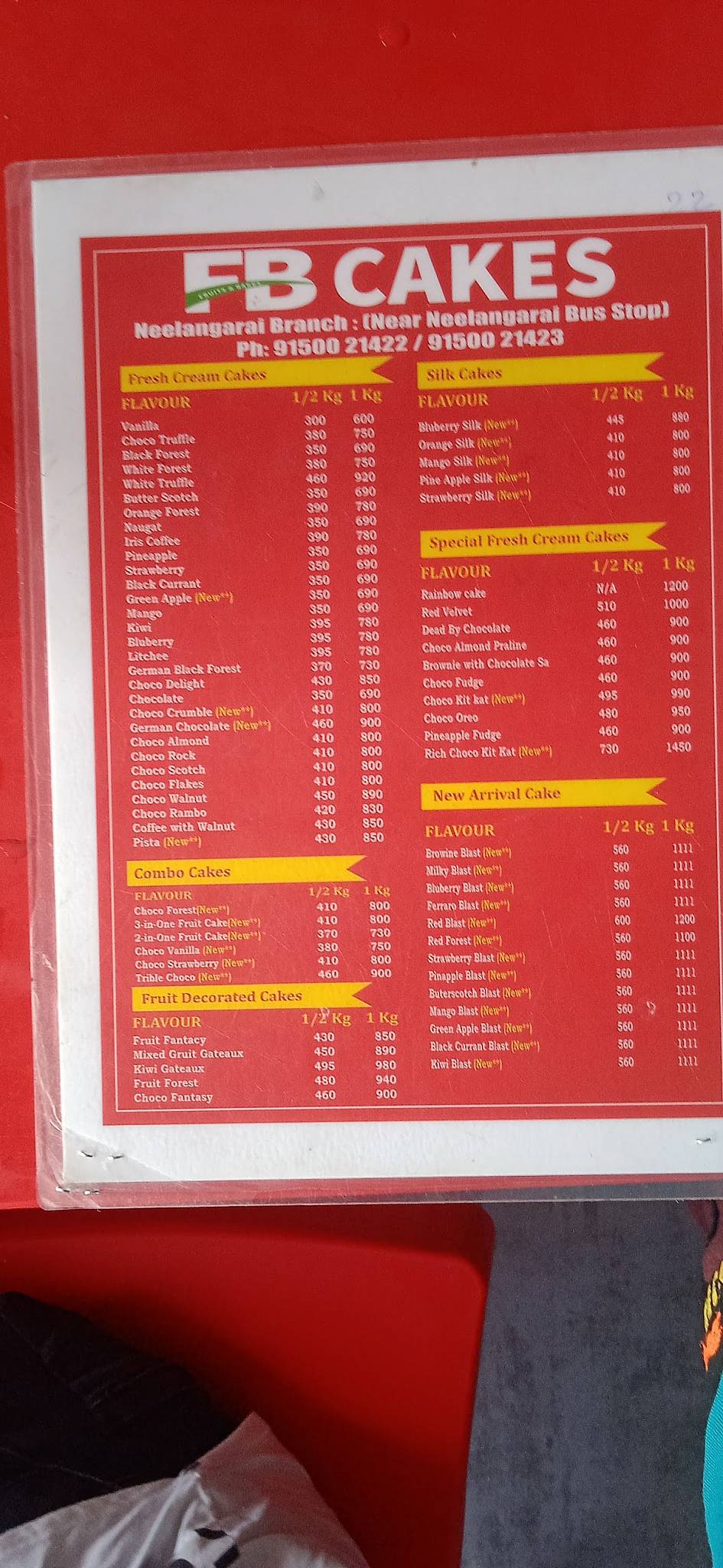 Menu at FB Cakes Neelangarai, Chennai, 106