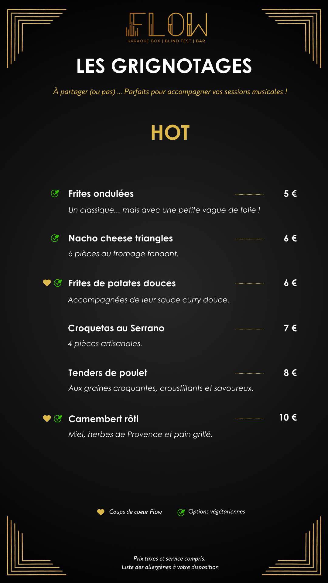 Carta de FLOW Karaoke Box - BlindTest - Bar à Cocktails, Pau