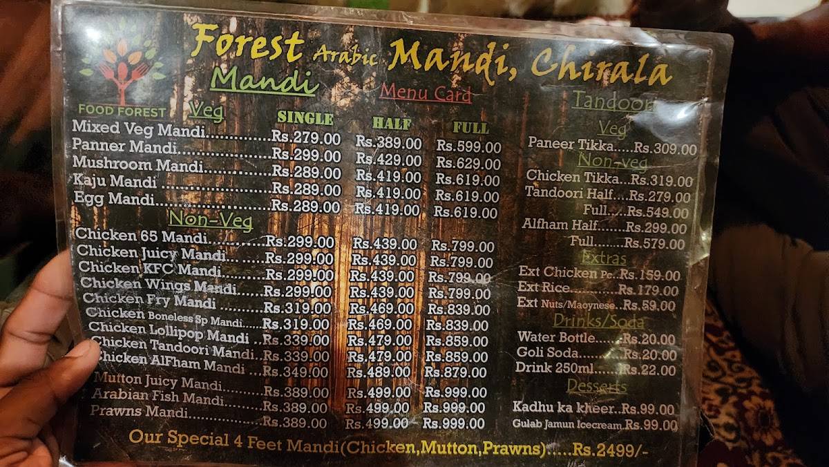 Menu at FOREST ARABIC MANDI, Chirala