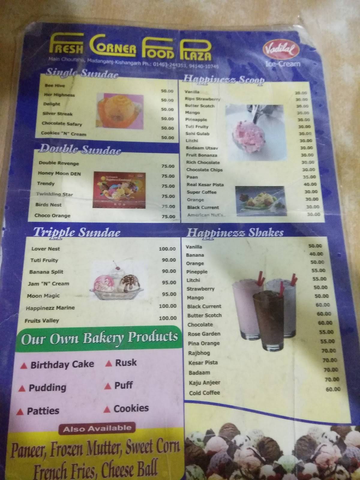 Menu at FRESH CORNER, Kishangarh
