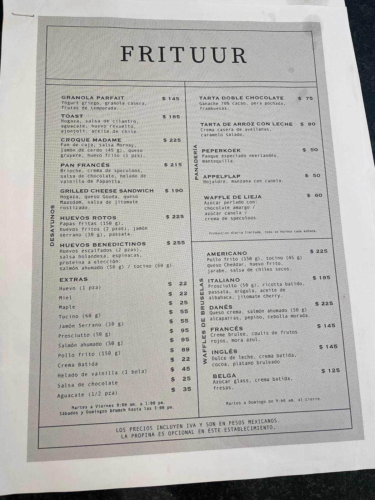 Carta del restaurante FRITUUR, Naucalpan del Juárez