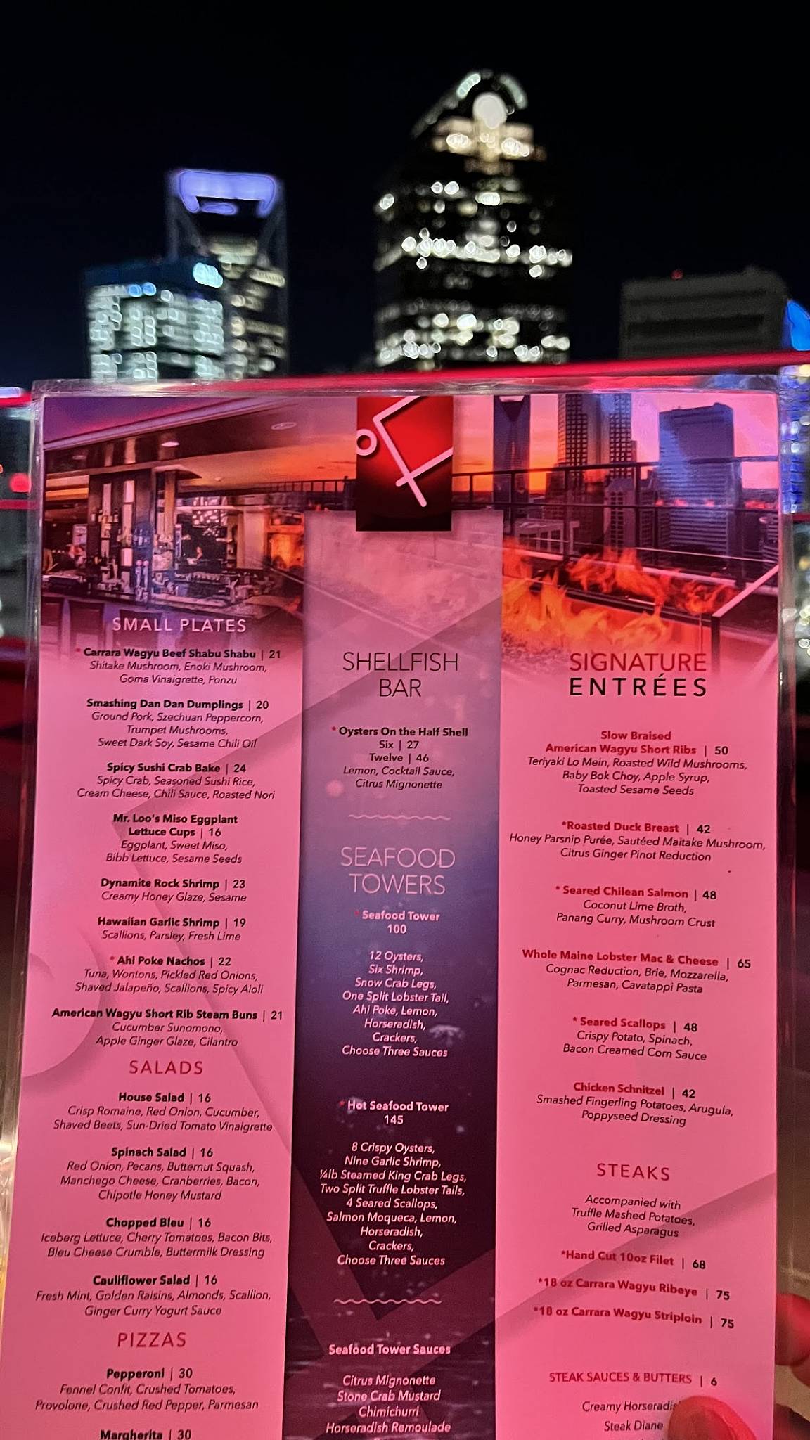 Menu at Fahrenheit restaurant, Charlotte