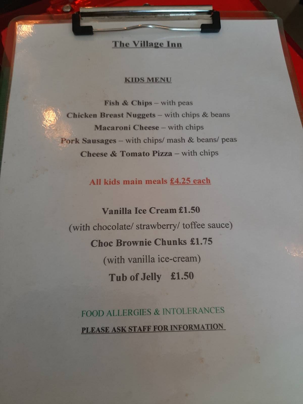 Menu at The Village Inn pub & bar, Largs