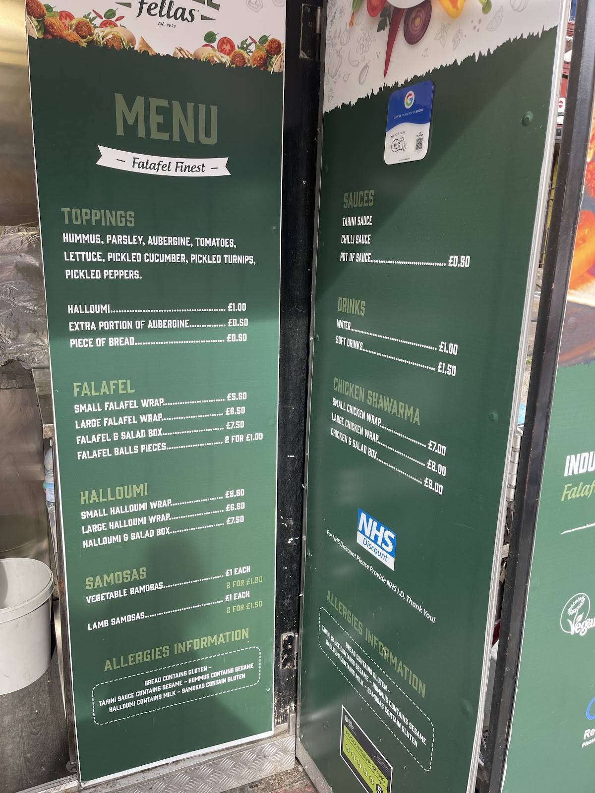 Menu at FalafelFellas restaurant, London