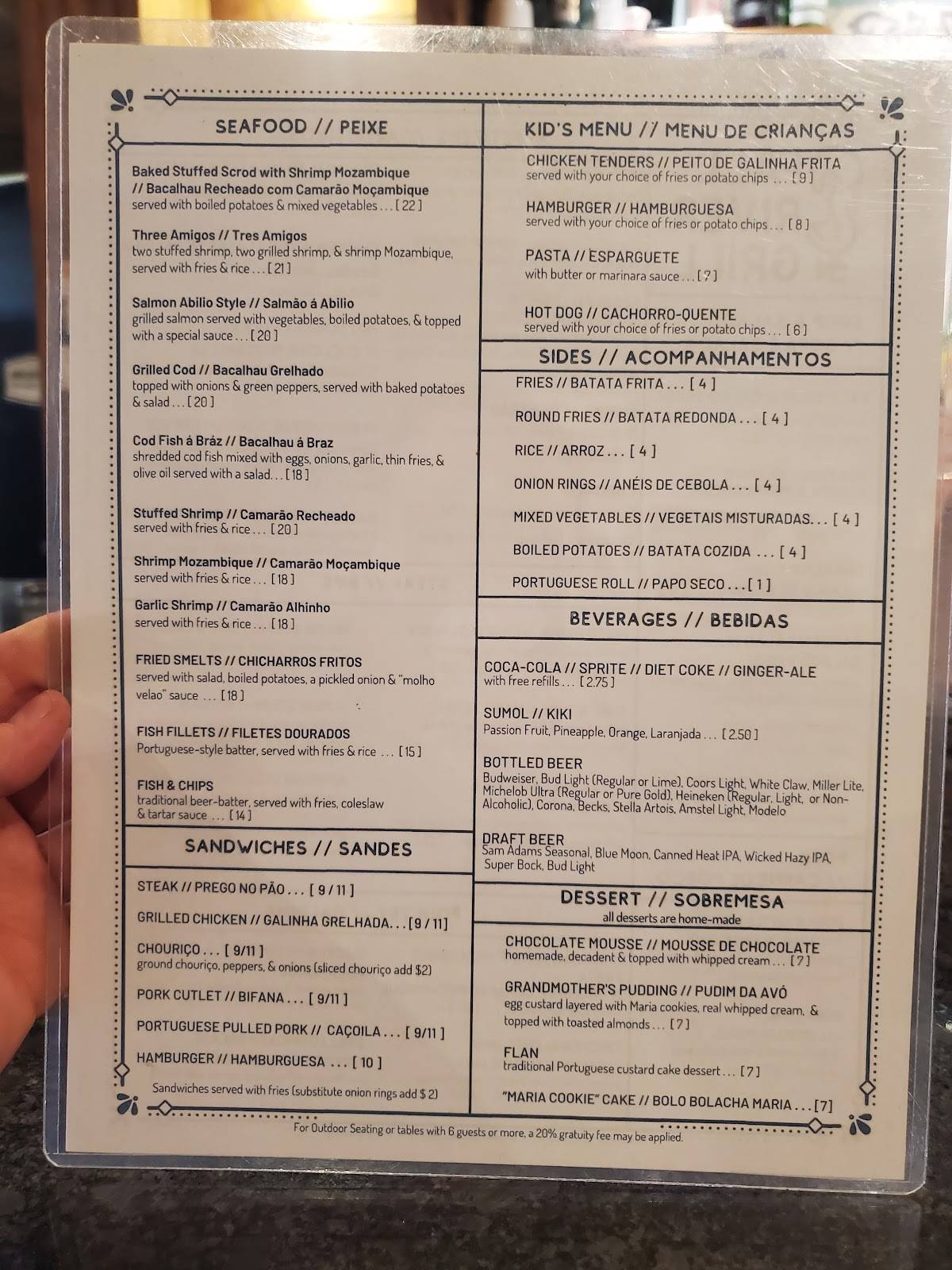 Menu at Fall River Grill restaurant, Fall River