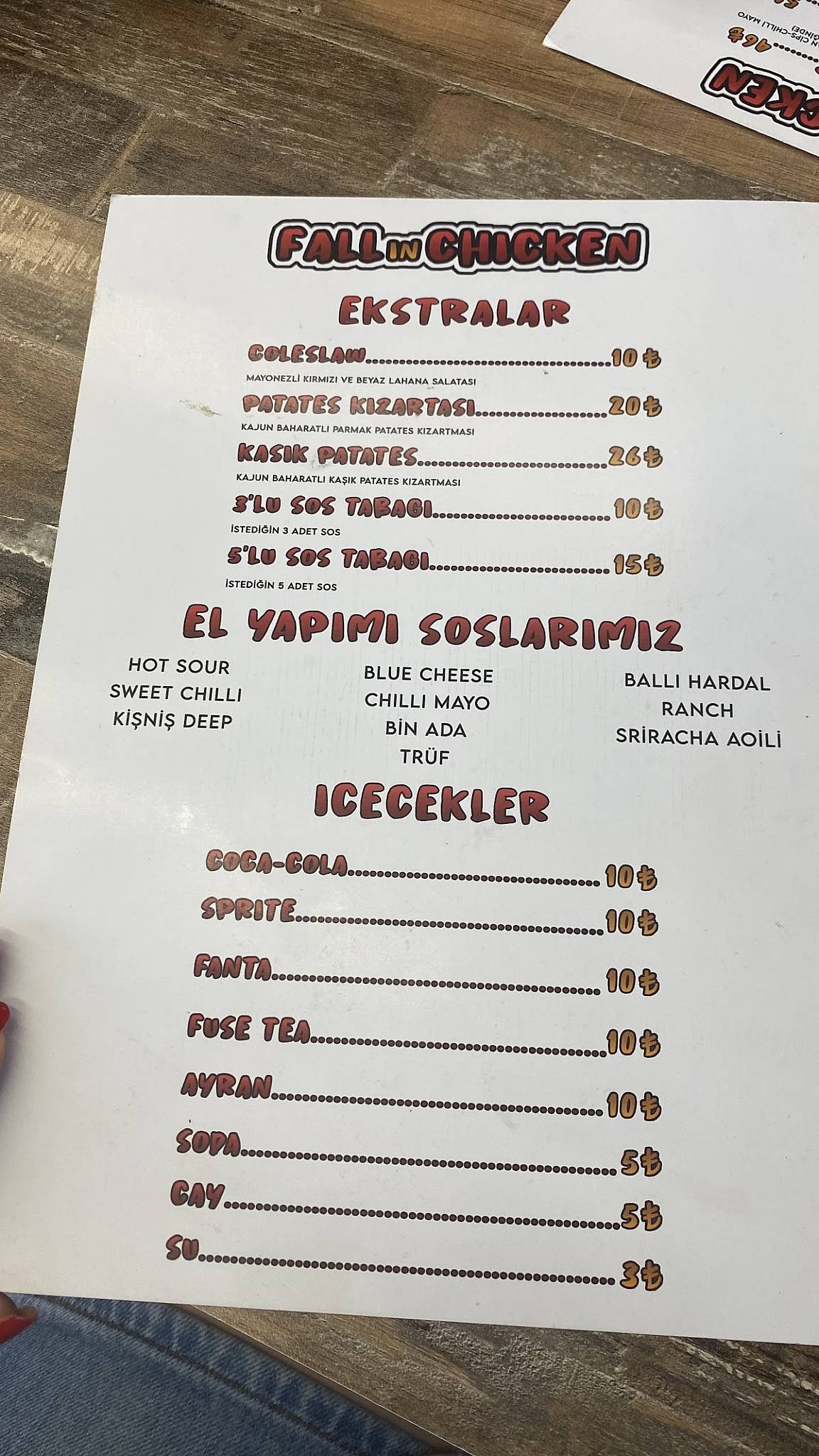 Menu At Fall In Chicken Ankara