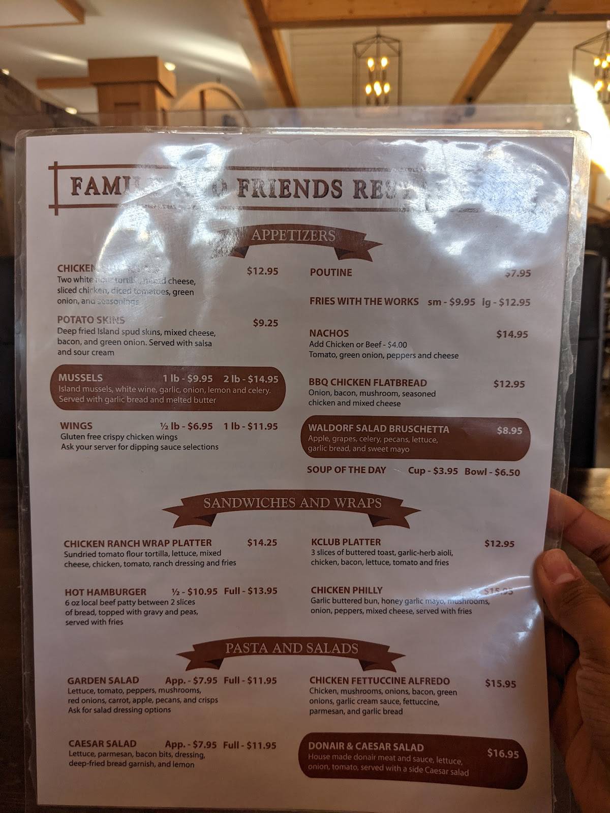 Menu at Family And Friends Restaurant, Kensington, 45 Broadway St N