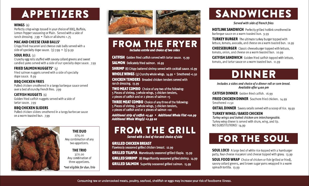 Menu at Family Soul restaurant, Las Vegas