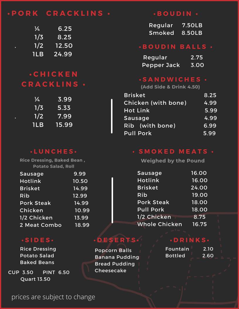 Menu at Famous Foods BBQ, Lake Charles