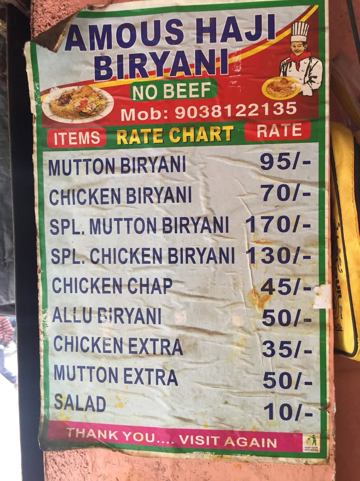 Menu at Famous Haji Biryani, Kolkata, 39-C