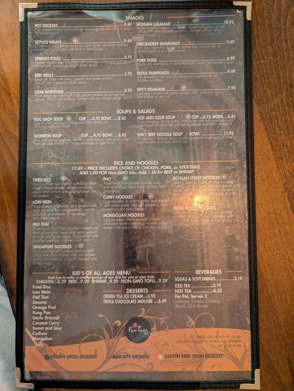 Menu at Fan Tang restaurant, Albuquerque, Central Ave NE