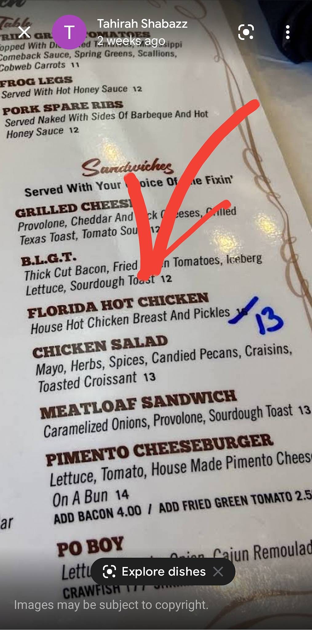 Menu at Fancy's Southern Cafe, Fort Myers