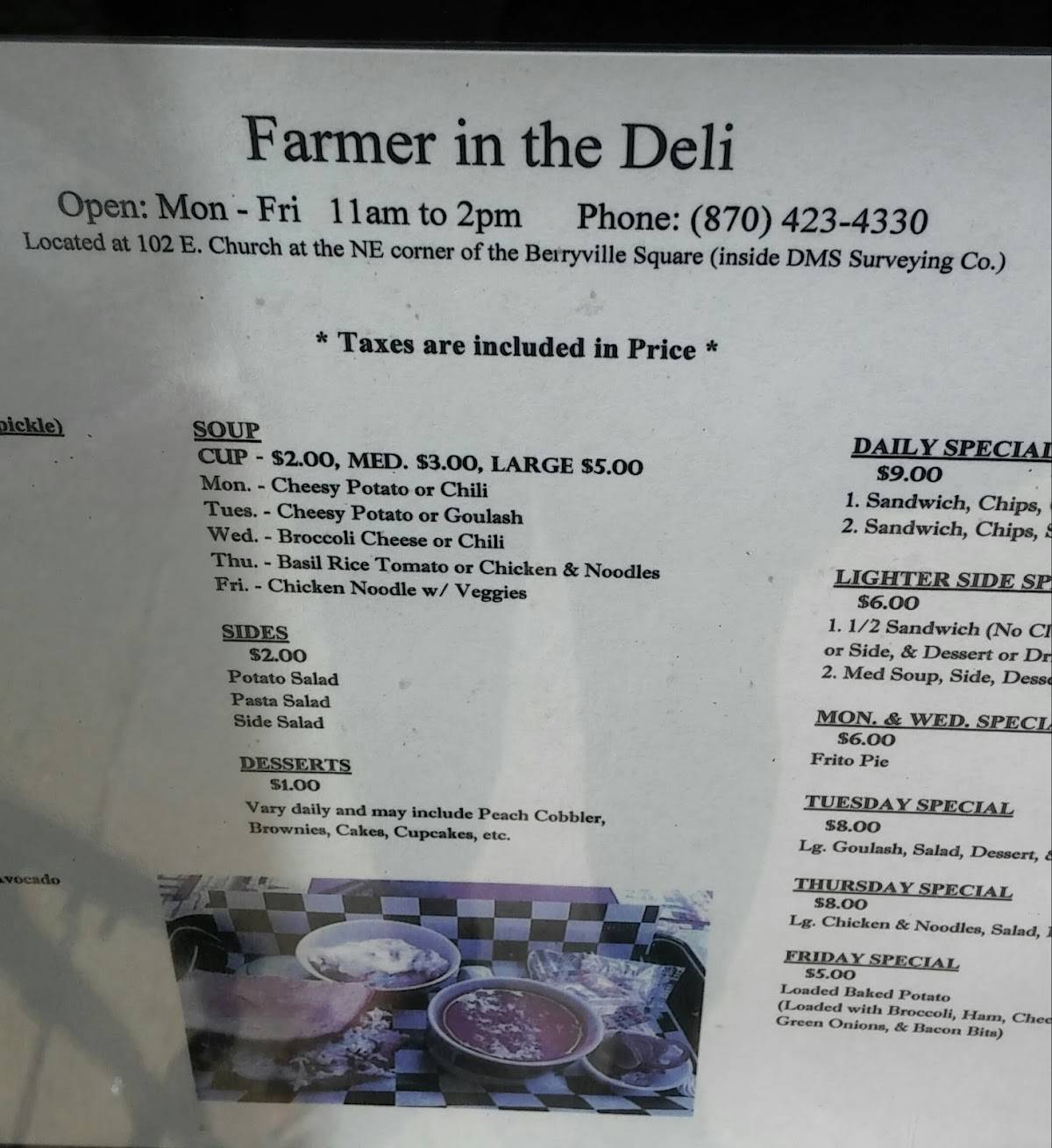 Menu at Farmer In The Deli cafe, Berryville