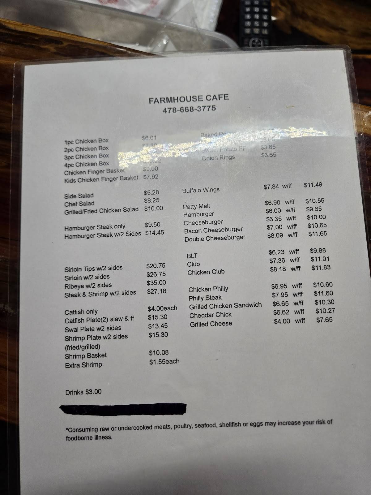 Menu at Farmhouse Cafe, Adrian