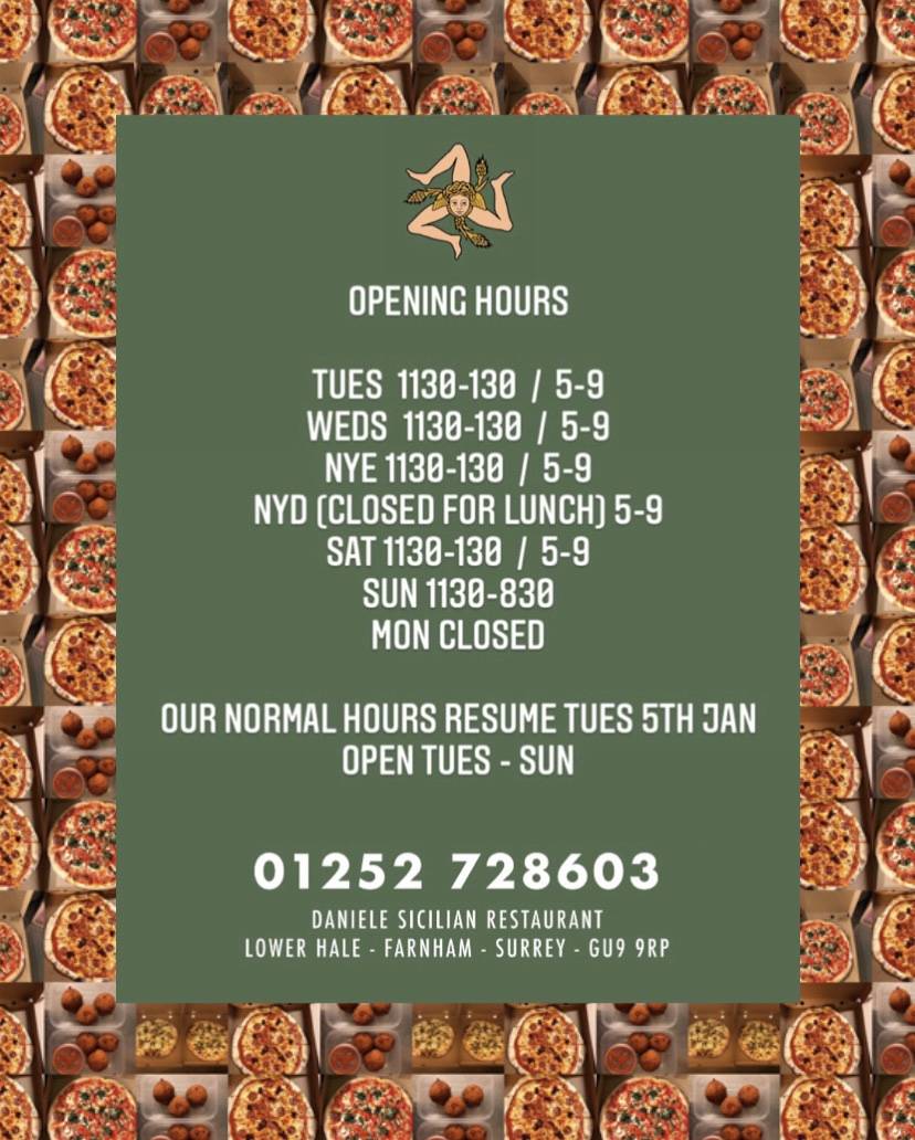 Menu at Daniele Sicilian Restaurant, Farnham