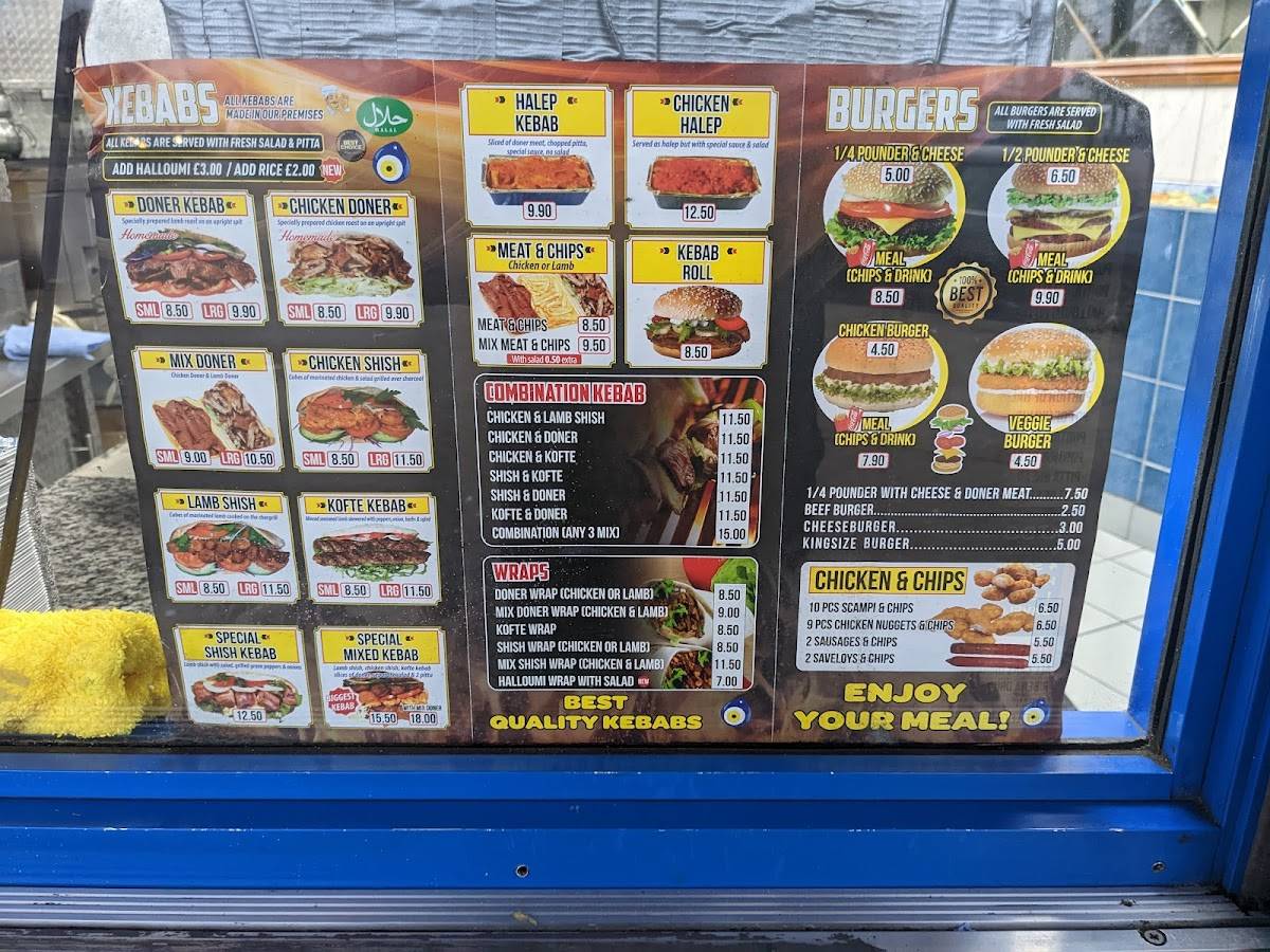 Menu at Abbey Kebab fast food, Dagenham