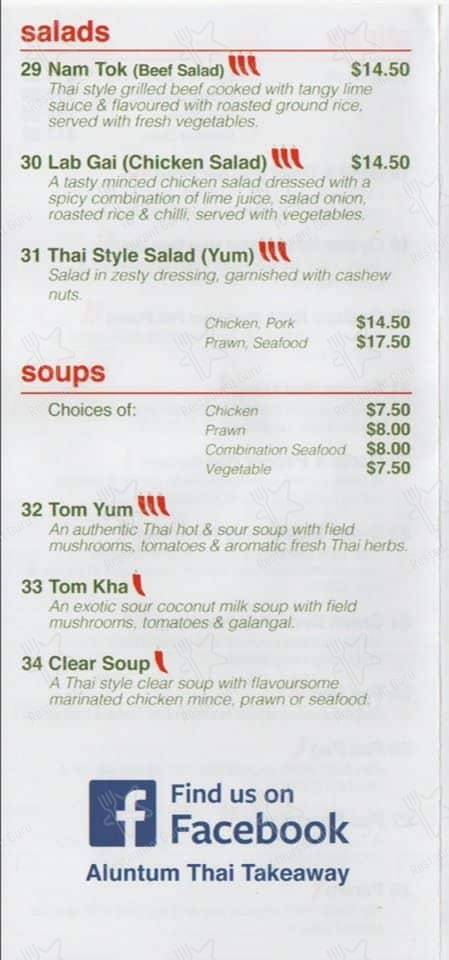 Menu at Aluntum Thai Take Away fast food, Samford Village