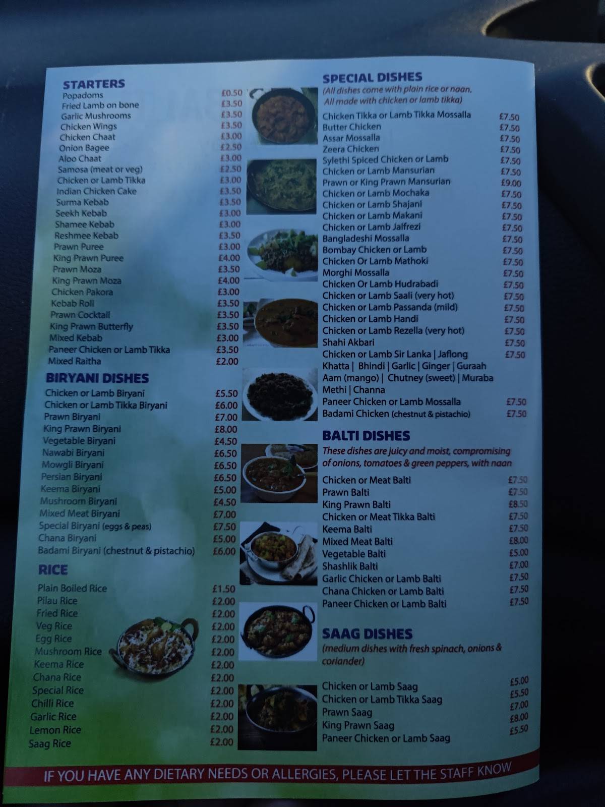 Menu at Bismillah Balti fast food, Workington