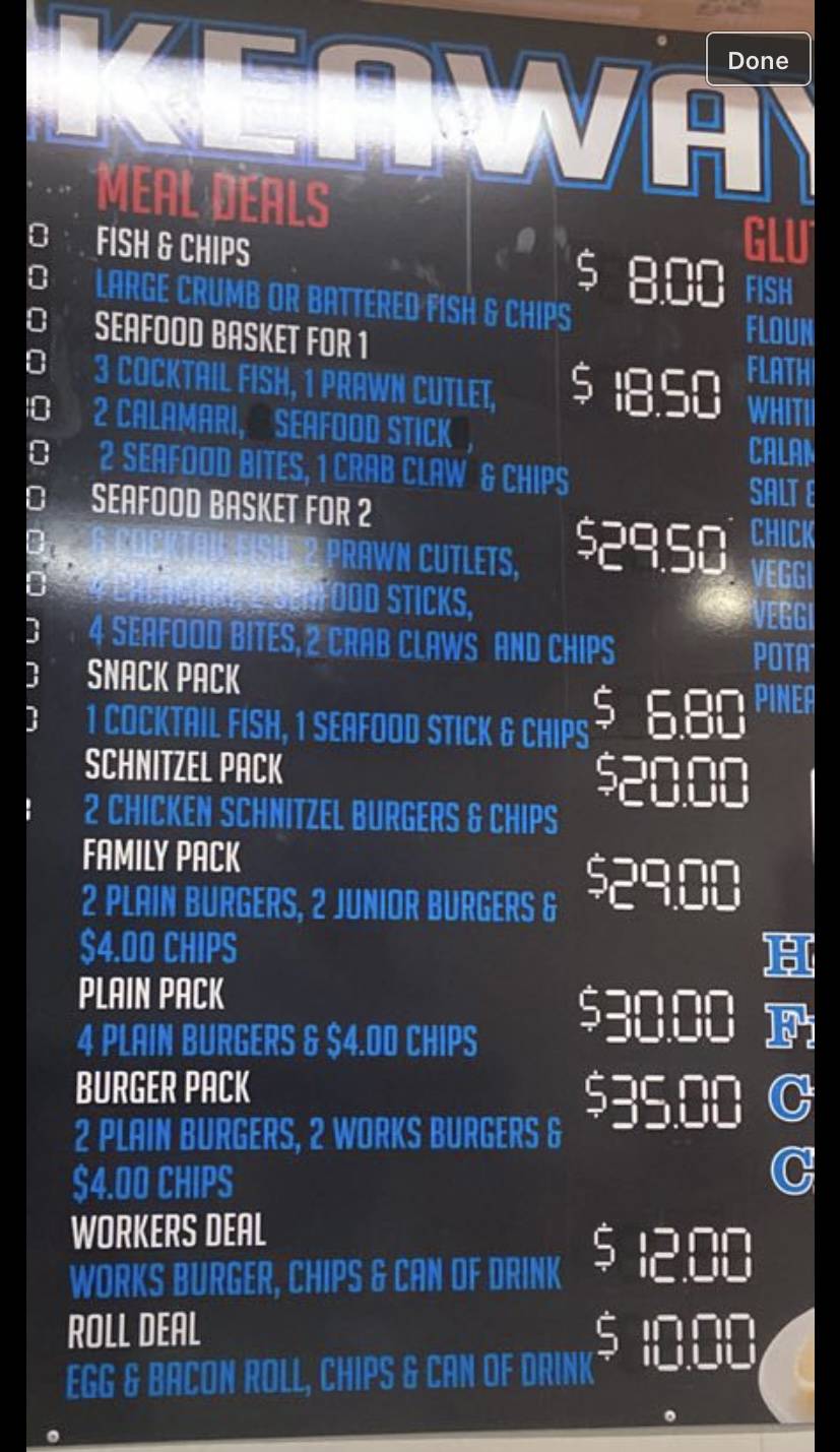 Menu at Blue Bells Takeaway fast food, West Wallsend, 68 Carrington St