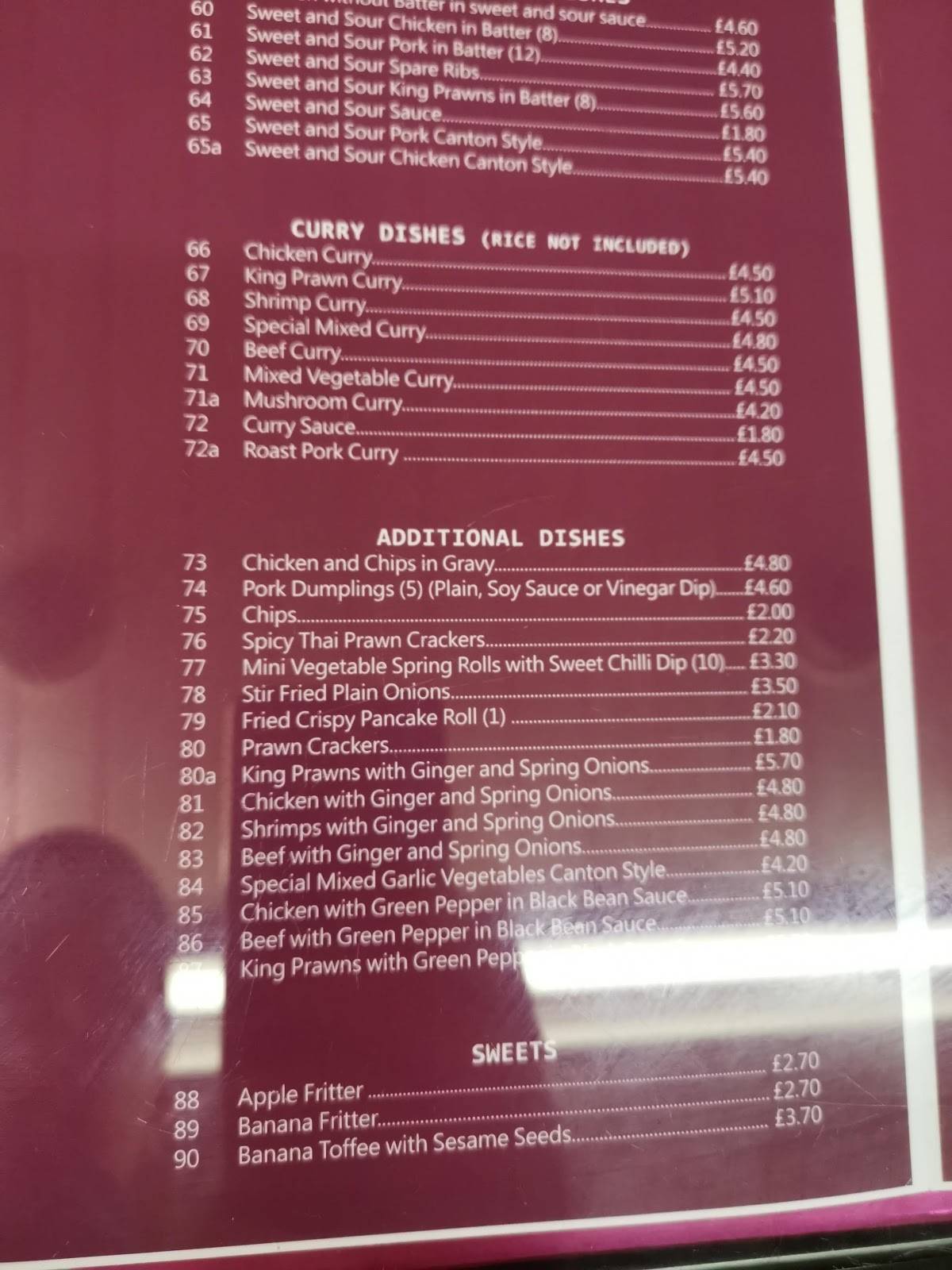 Menu at Canton Take Away fast food, Sandhurst
