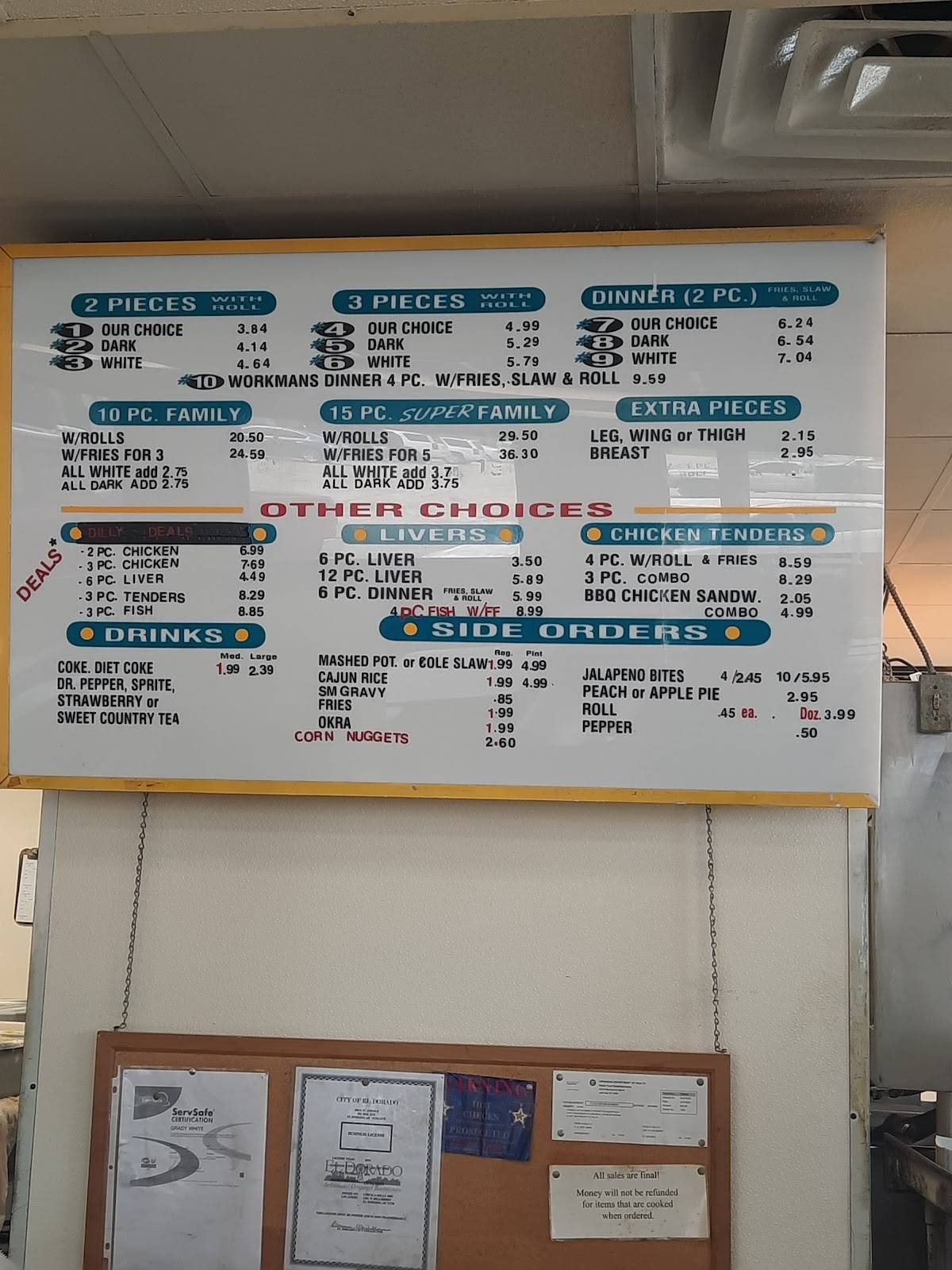 Menu at Chick-A-Dilly fast food, El Dorado, W Hillsboro St