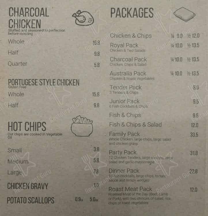 Menu at Crown Charcoal Chicken restaurant, Kellyville