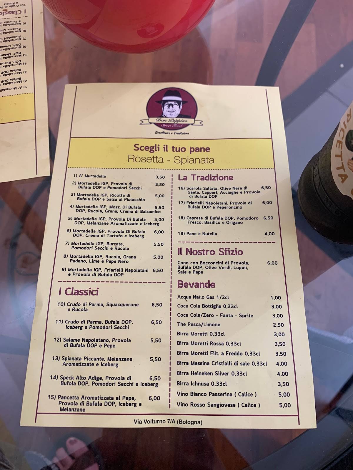Menu au Don Peppino La Spianata, Bologne