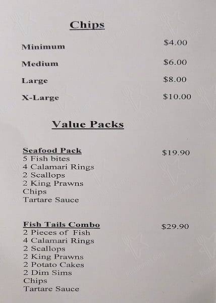 Menu at Fish Tails fast food, Altona Meadows