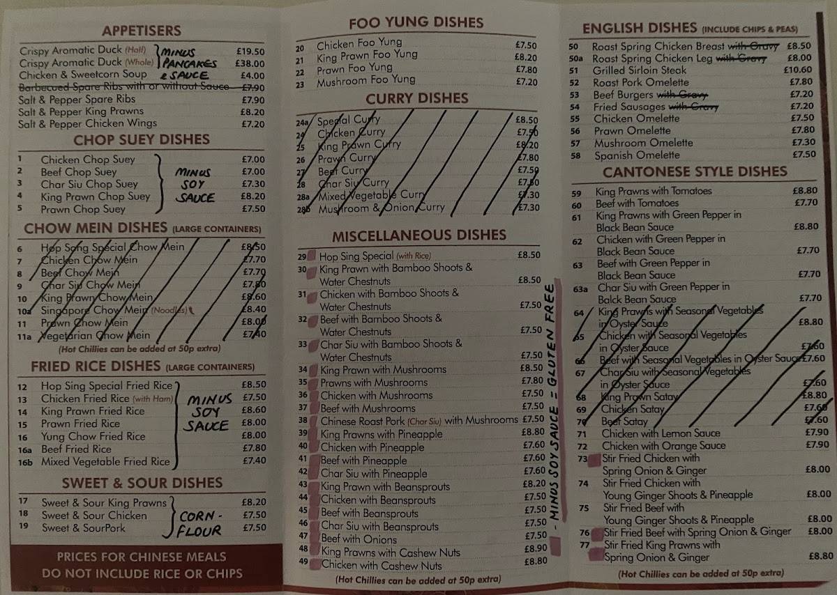 Menu at Hop Sing fast food, Stoke-on-Trent