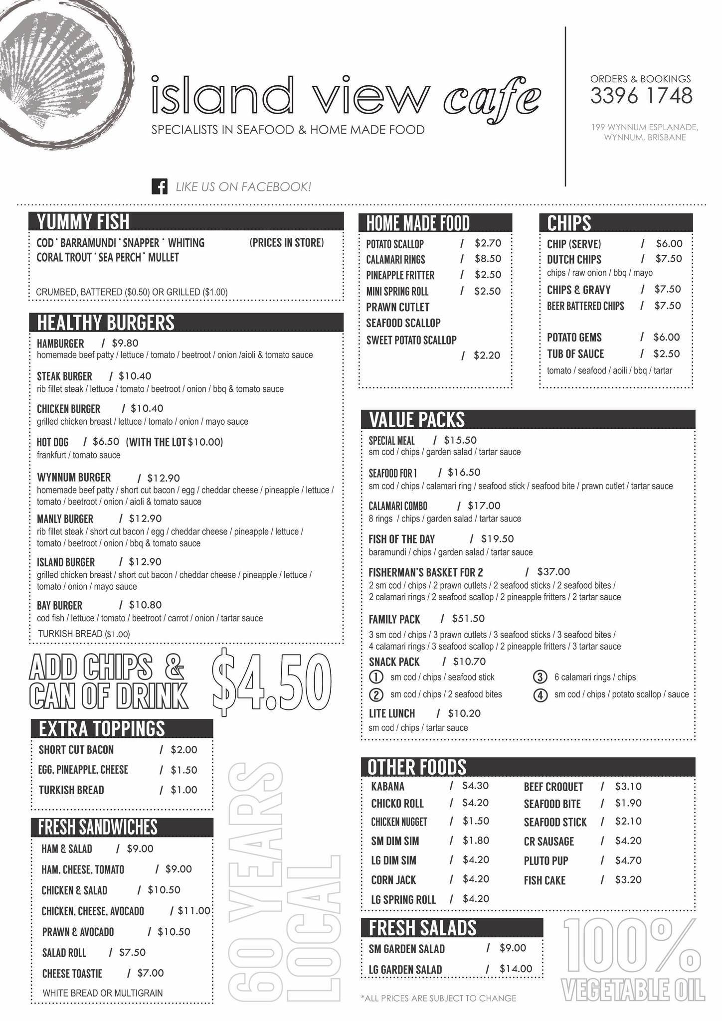 Menu at Island View Cafe, Wynnum