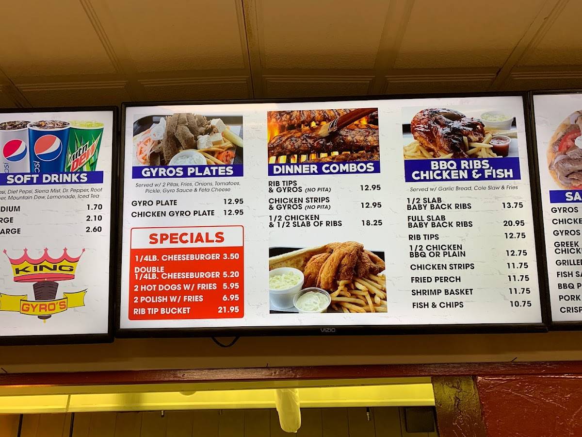 Menu at King Gyro's fast food, Valparaiso