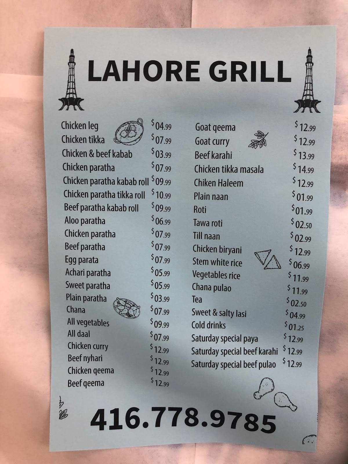 Menu at Lahore Grill & Fast Food Halal Restaurant, Toronto, Gerrard St E