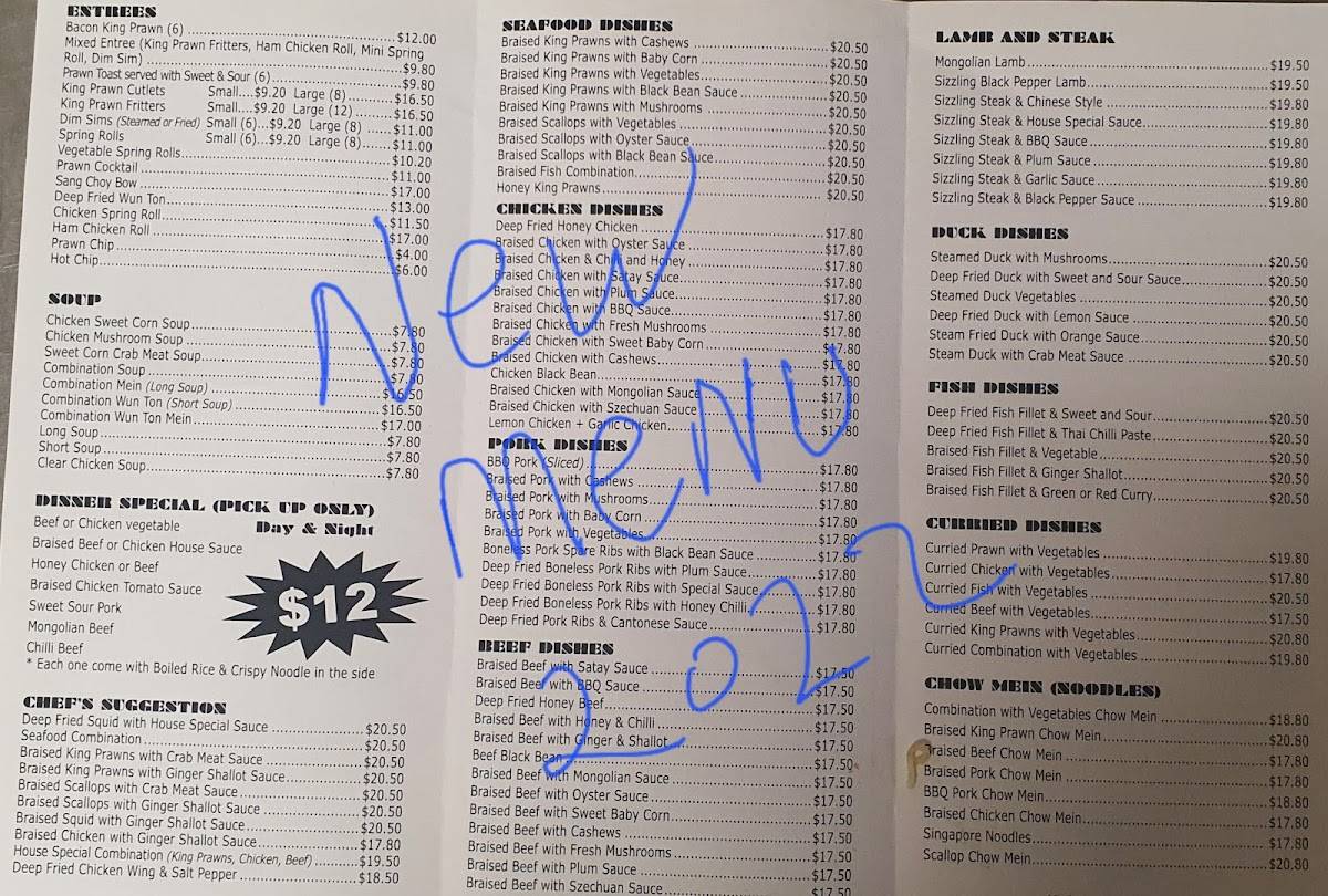 Menu at Lucky Harbour Chinese Restaurant, Gerringong