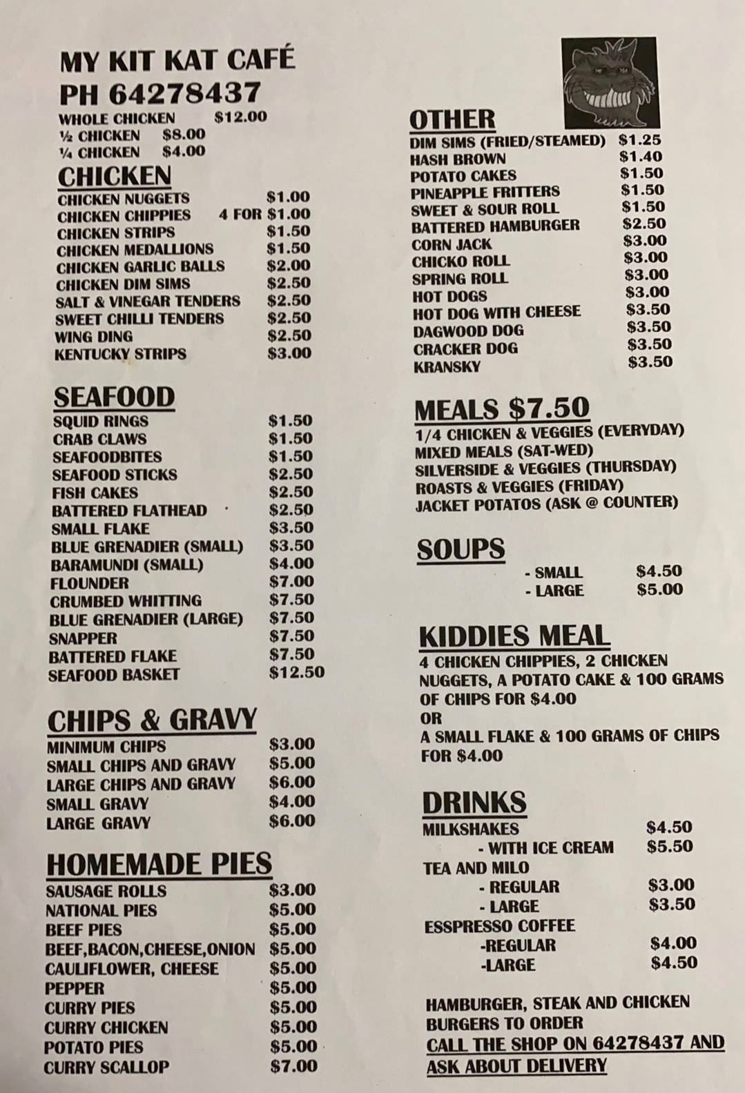 Menu at My Kit Kat Cafe & Pizza and Takeaway, East Devonport